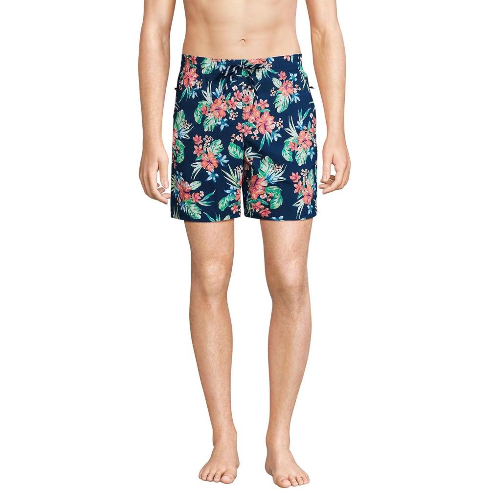 Lands’ End Men’s 7″ Volley Swim Trunks(Deep Sea Navy/Rosella Floral) - Lands' End
