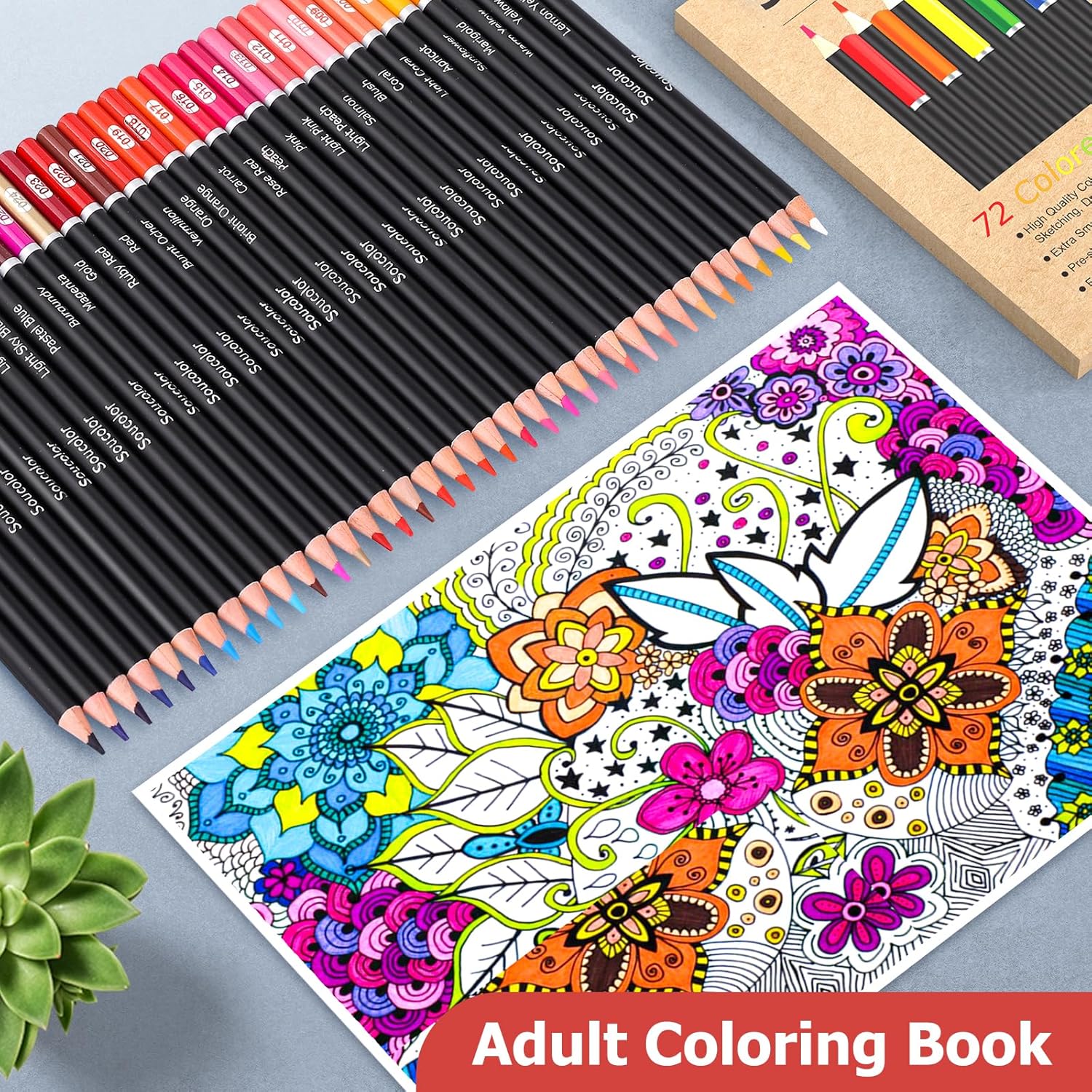 Soucolor 72-Color Colored Pencils for Adult Coloring Books, Back to ...