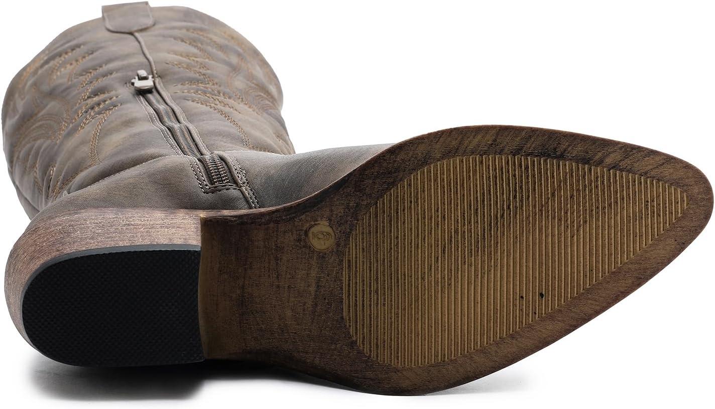 GLOBALWIN Women’s The Western Cowboy Cowgirl Embroidered Knee High Boots(23yy12-12 Brown ...